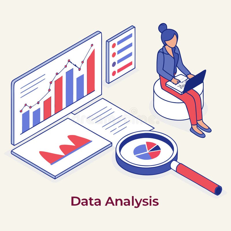 Creative Data Analysis Design Charts, Laptop, and Magnifying Glass 02 ...