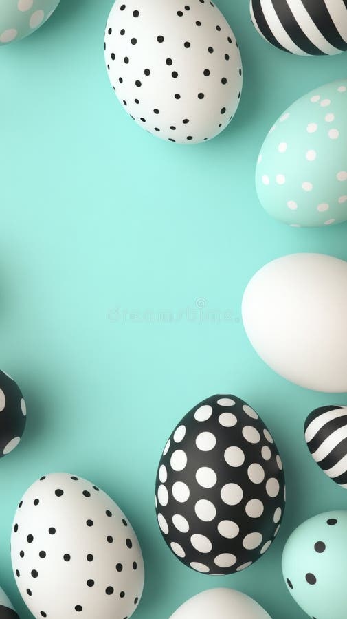 Creative Decorated Eggs on a Turquoise Background with Various Patterns ...