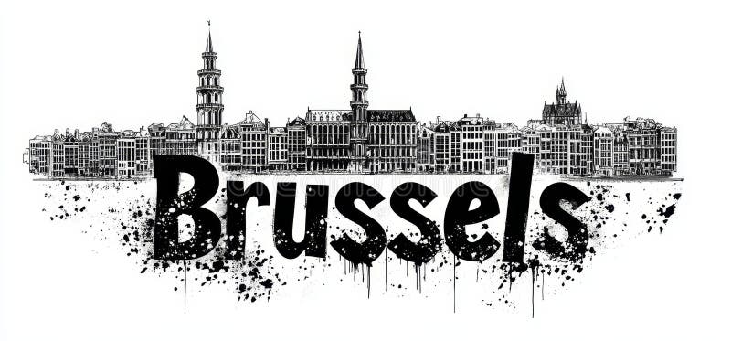City Skyline of Brussels with Artistic Representation Featuring ...