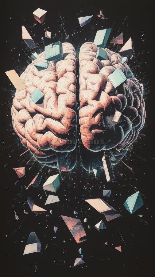 Brain Explosion with Geometric Shapes in Abstract Design Stock Image ...