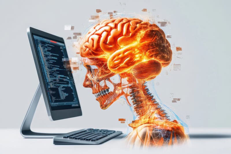 Human Brain Interaction with Computer Visualization Stock Image - Image ...