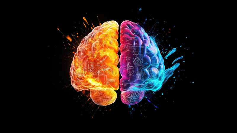This Creative Depiction Illustrates a Brain Split into Vibrant Halves ...