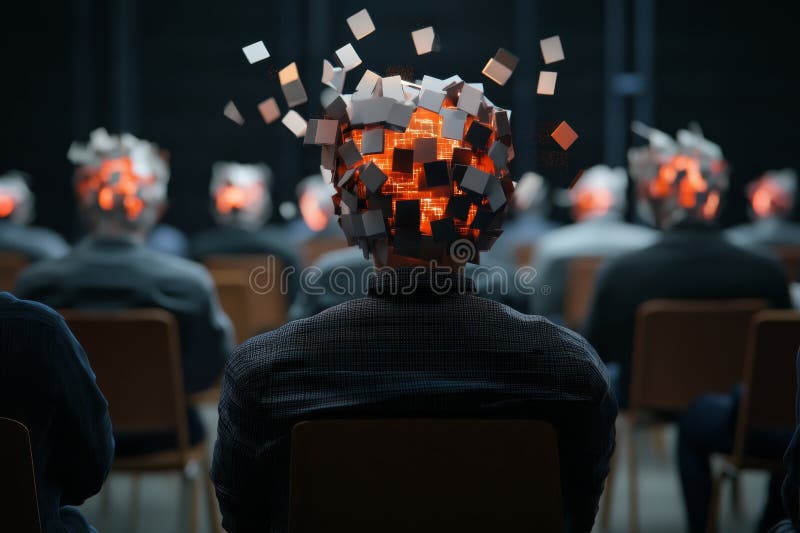 Creative Depiction of Individuals with Fragmented Heads Illuminated by ...
