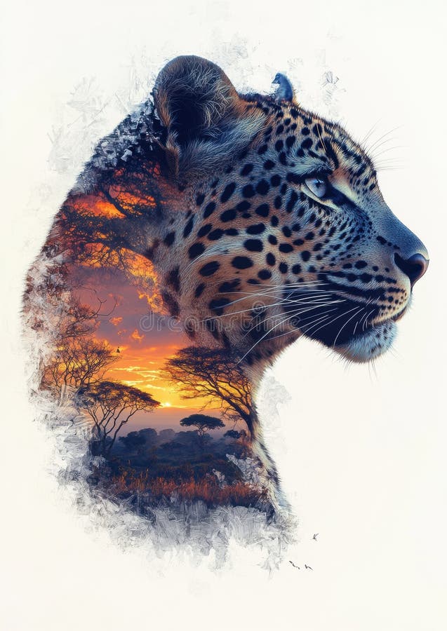 Creative Depiction of a Leopard with a Vibrant Landscape Inside Its ...