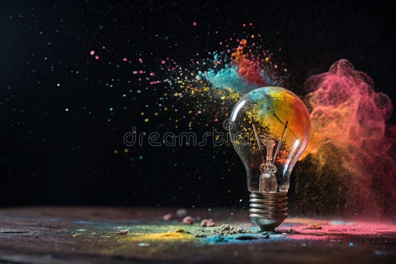Light Bulb Explosion with Colorful Paint Splashes and Sparks Stock ...