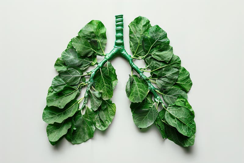 Creative Depiction of Lungs Represented by Green Leaves on White ...