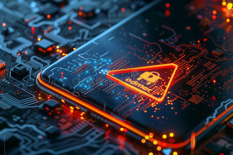 Creative Depiction of a Mobile Screen Showing a Hacker Warning Sign ...