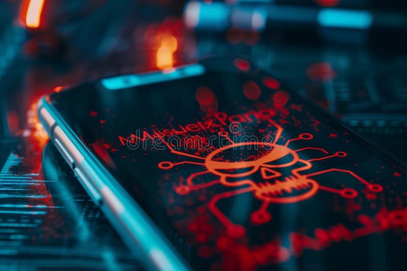 Creative Depiction of a Mobile Screen Showing a Hacker Warning Sign ...