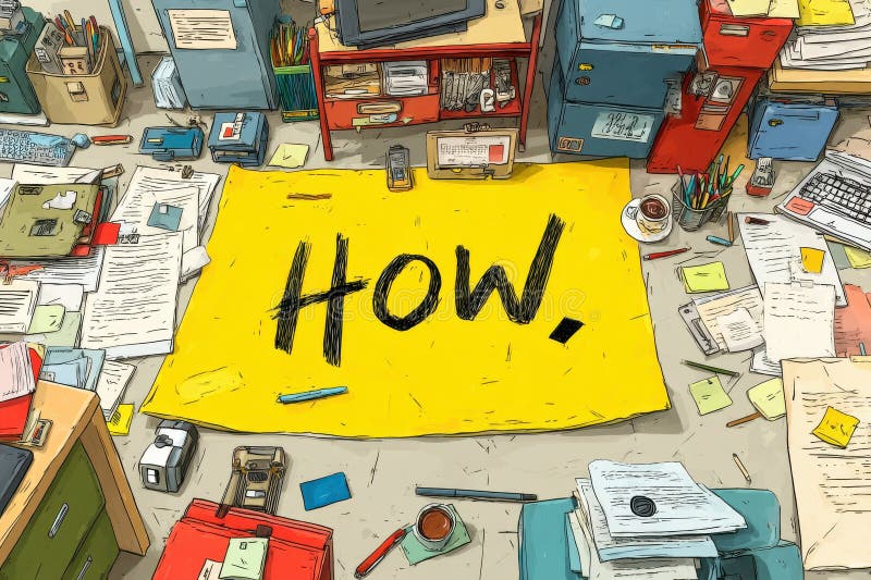 Creative Depiction of Workplace Clutter with the Word How Prominently ...