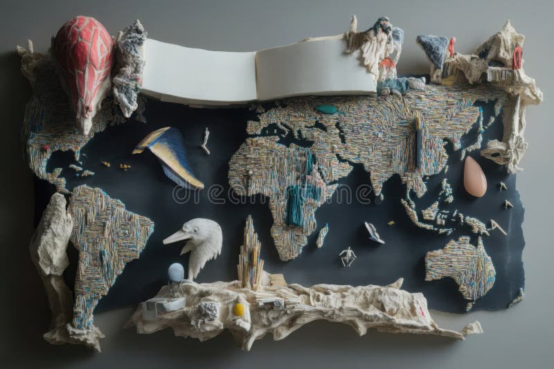 Creative Depiction of a World Map Made from Intricate Paper Art ...