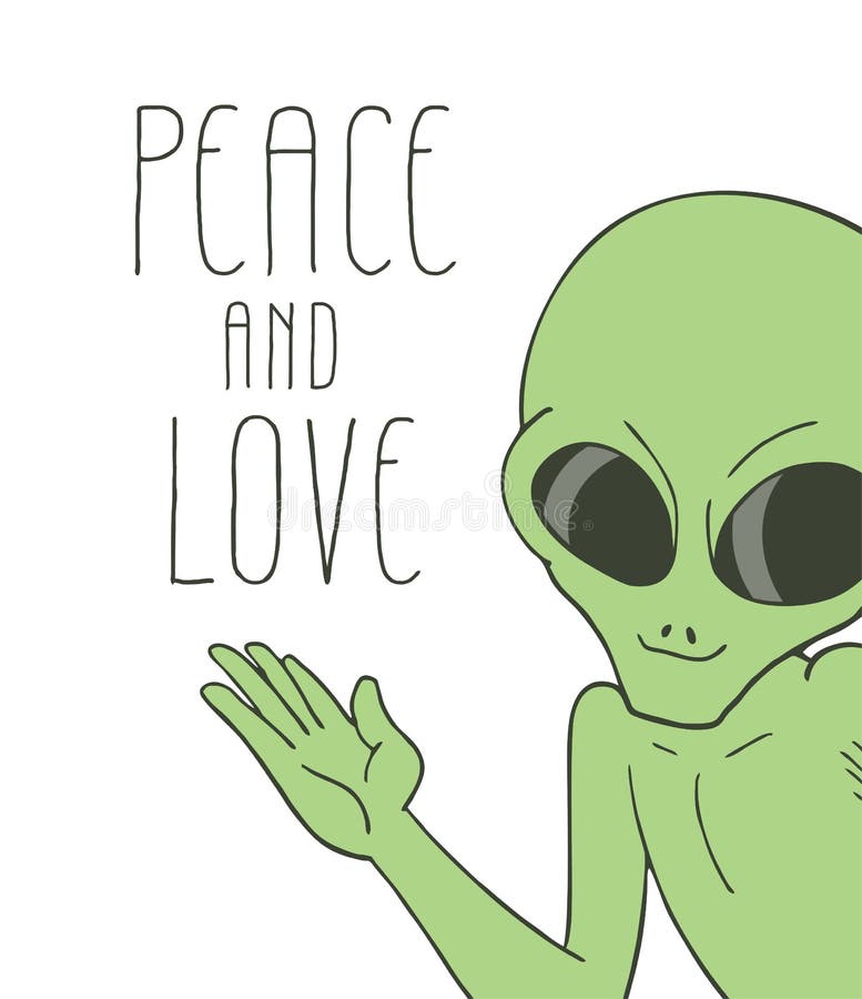Alien with Peace and Love Message Stock Vector - Illustration of ...