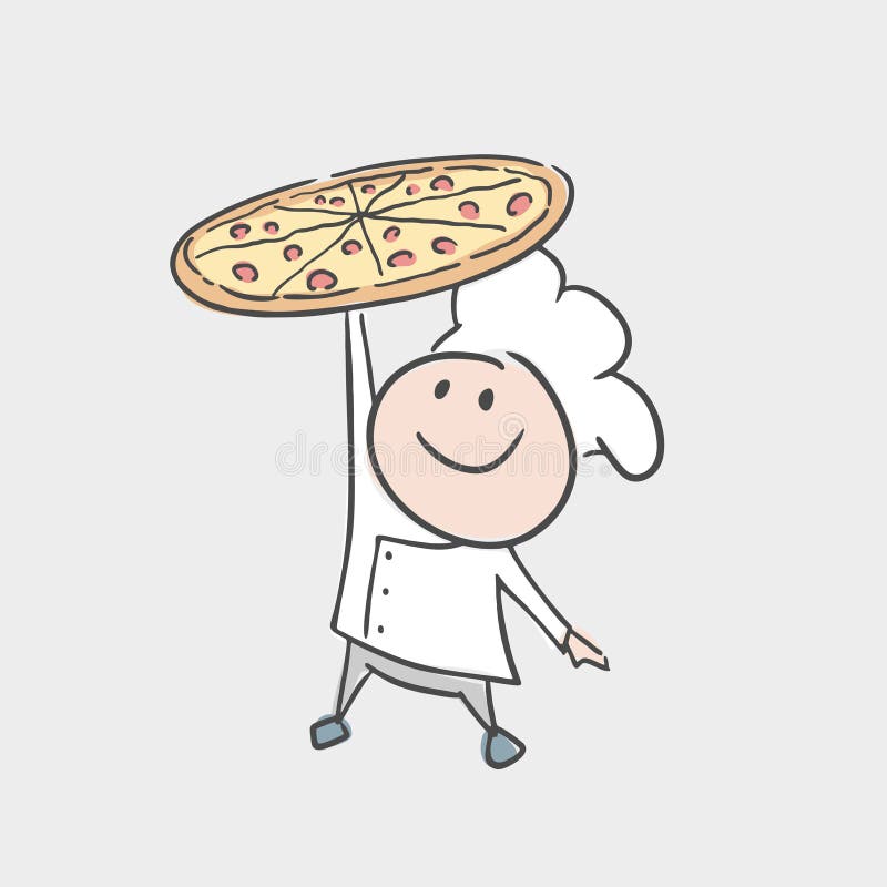 Chef and pizza draw stock vector. Illustration of vector - 160605468