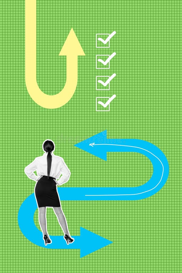 Creative Design Composite Collage of Young Lady Stand Back Arrow Way ...