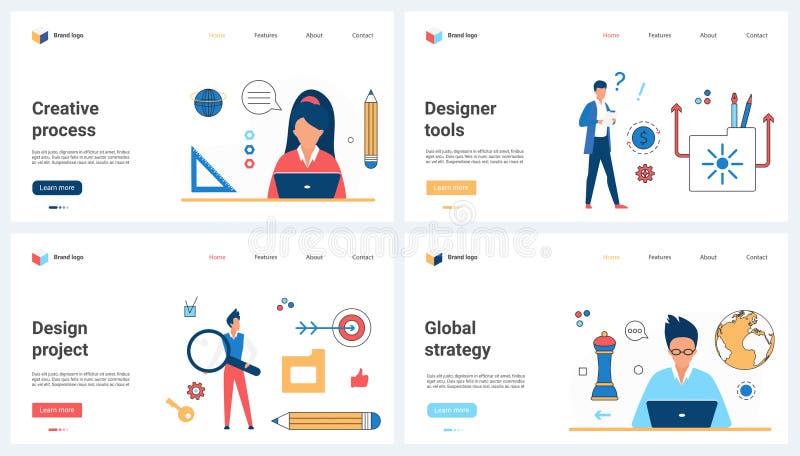 Creative Design, Content Strategy Pack Set, People Work with Art Tools ...