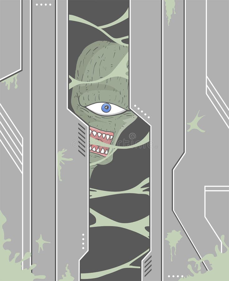 Creature in mystery door stock vector. Illustration of alien - 265880119