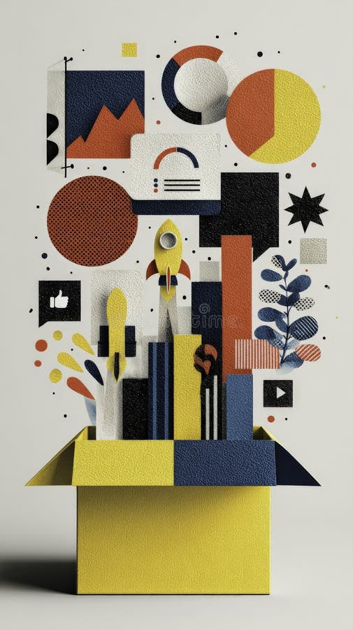 Creative Design Elements Emerging from a Yellow Box Conveying ...