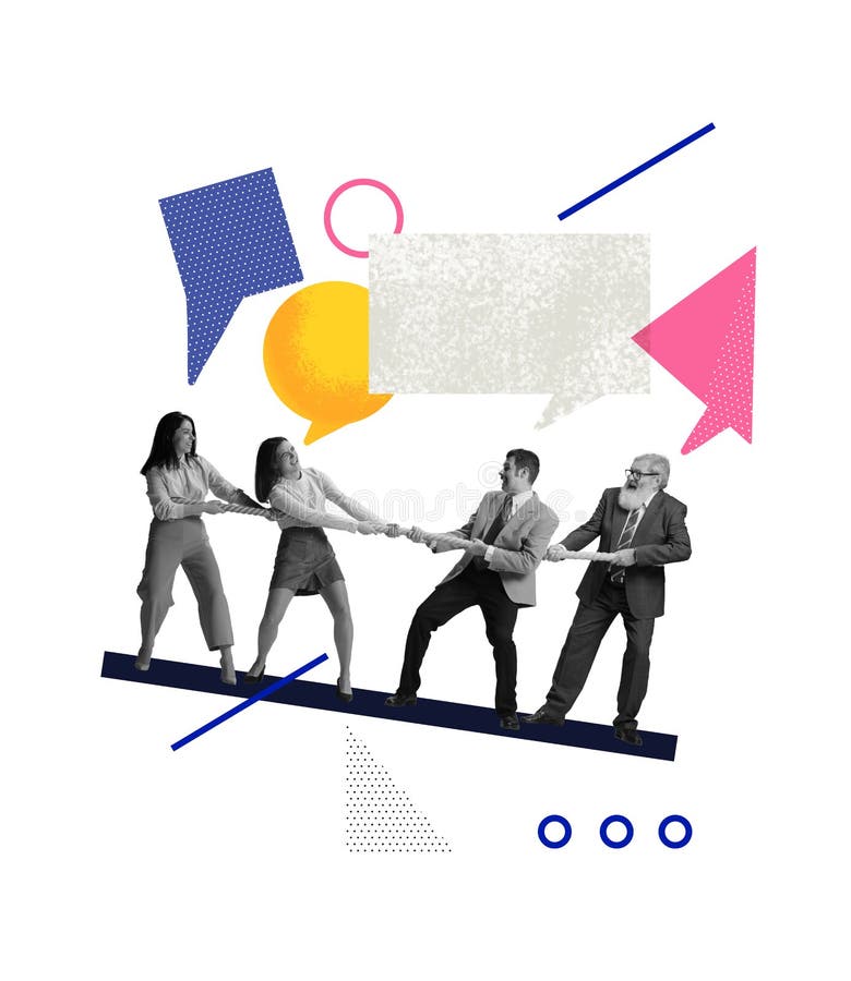 Creative Design. Employees, Office Workers Pulling Opposite Ends of the ...