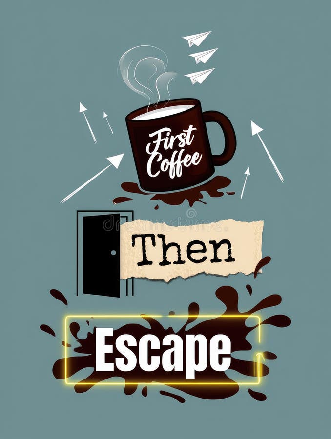First Coffee Then Escape Concept Art for a Poster, Sticker, or Template ...