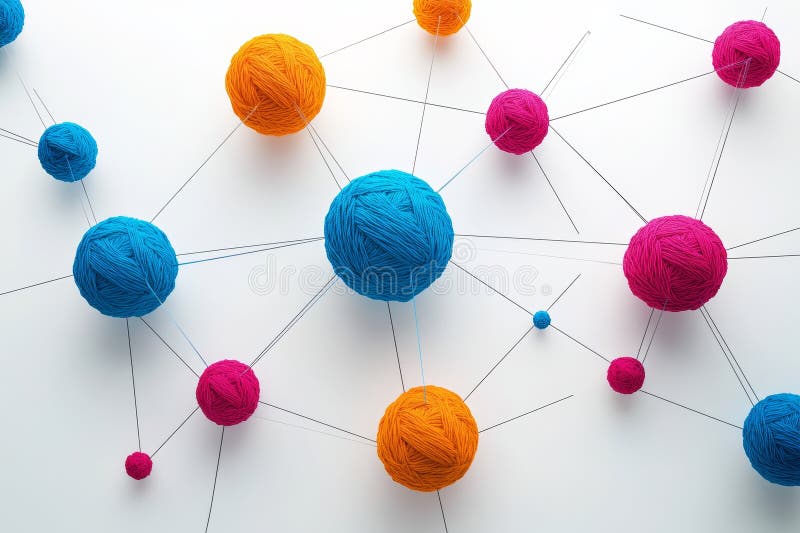 A Creative Design Featuring Interconnected Yarn Balls of Various Colors ...