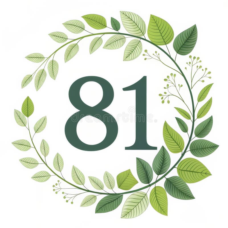 Creative Design Featuring the Number 81 Surrounded by a Leafy Wreath in ...