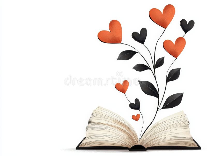 A Creative Design Featuring an Open Book with Hearts and Leaves ...
