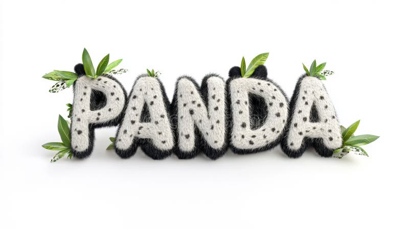 Creative Design Featuring the Word Panda Made of Fluffy Materials ...