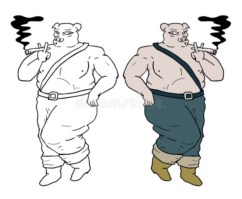 Funny pig smoking stock vector. Illustration of moment - 97471147