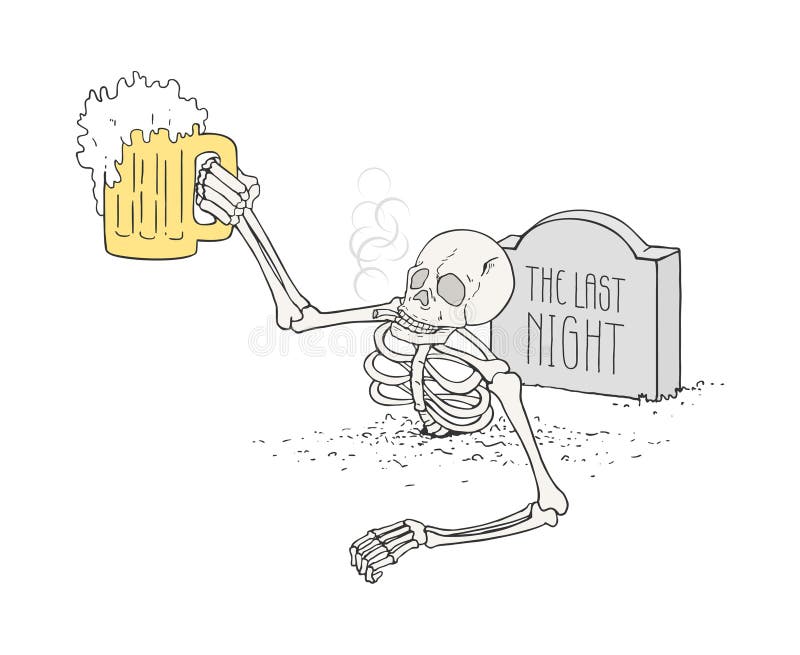 Funny skeleton with beer stock vector. Illustration of tasty - 273258819
