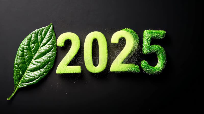 Creative Design of Green 2025 with Leaf Elements on Dark Background ...