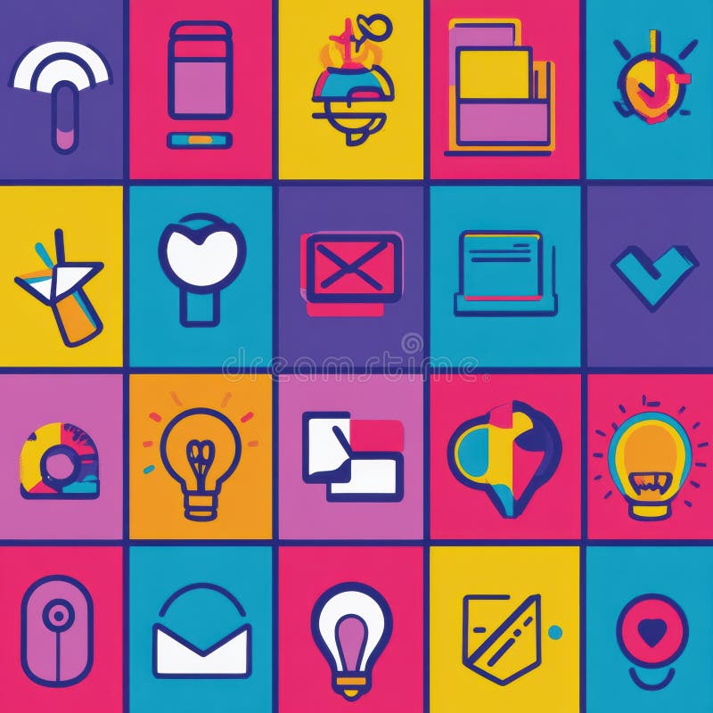 Creative Design Grid Showcasing Colorful Icons Representing Various ...