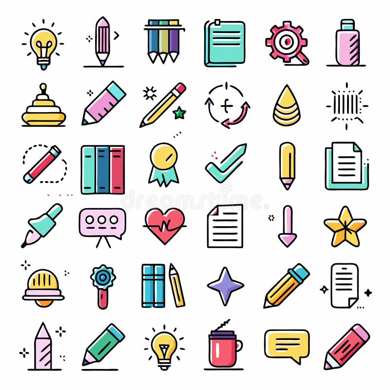 Creative and Design Icons Set: 36 Colorful Vector Illustrations for Web ...