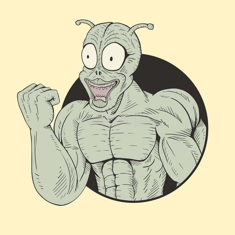 Muscle alien draw stock vector. Illustration of power - 309080277