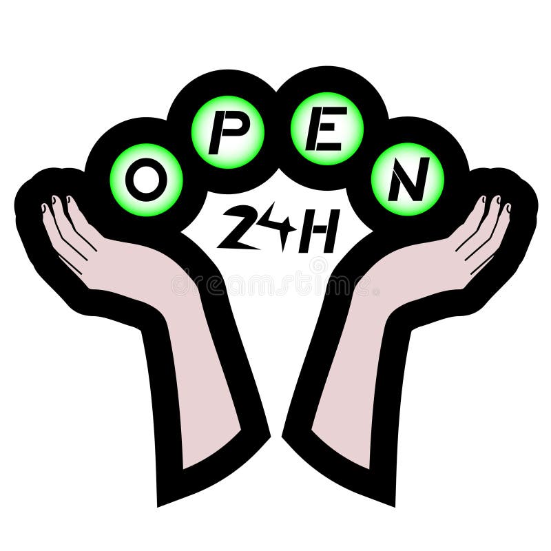 Open 24 hours message stock vector. Illustration of green - 259538387
