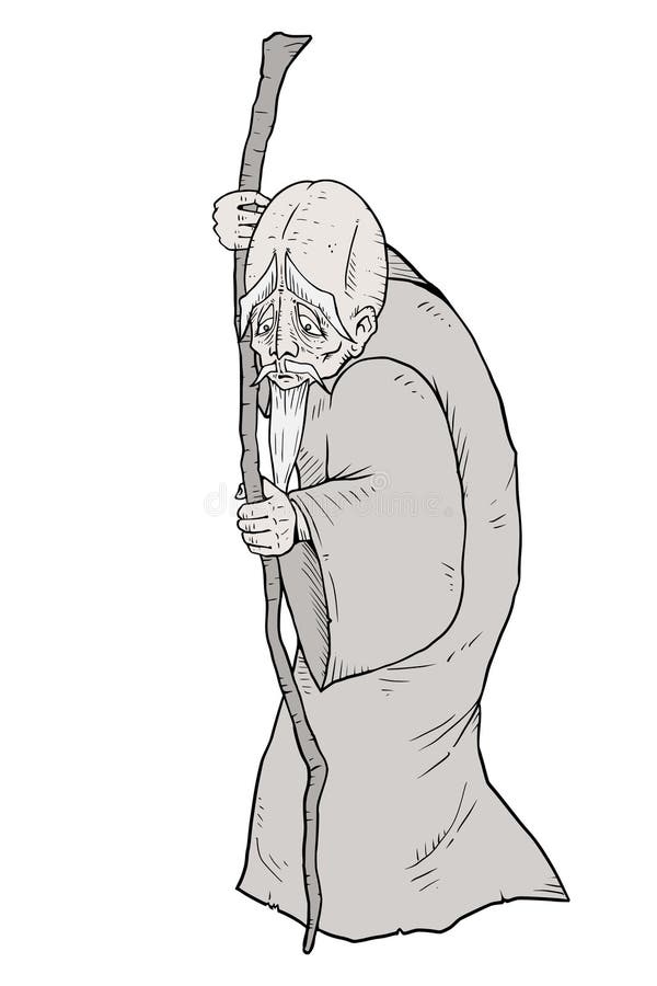 Oriental old man draw stock vector. Illustration of culture - 314200151