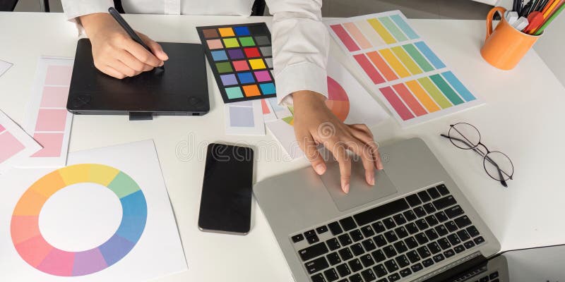 Creative Design Process in Graphic Design Workspace Office Environment ...