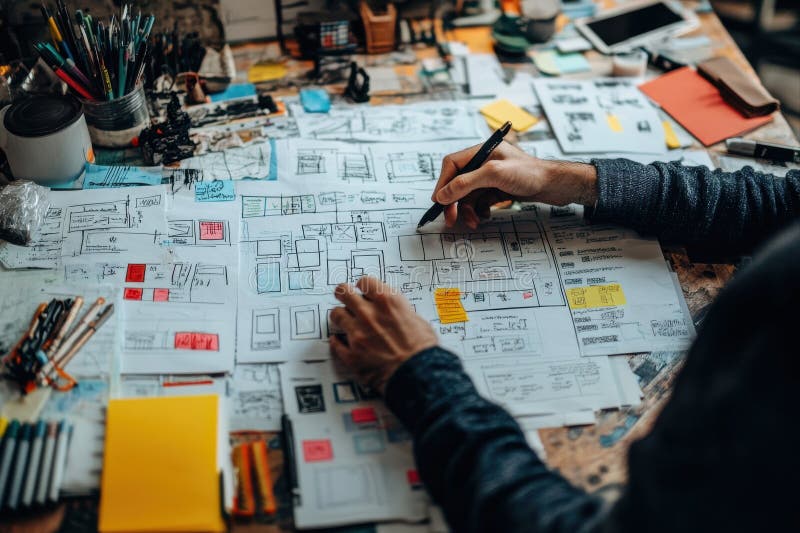 Creative Design Process Office Workspace Sketching Layouts ...