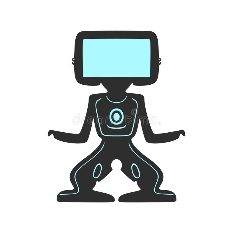 Robot with screen head stock vector. Illustration of cartoon - 303207142