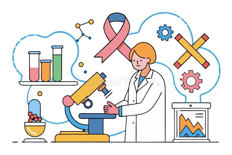 Creative Design of a Scientist Working in a Lab with a Microscope and ...