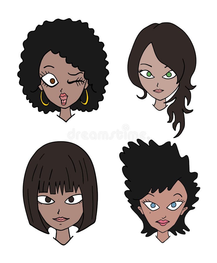 Set of four women faces stock vector. Illustration of friend - 144323405
