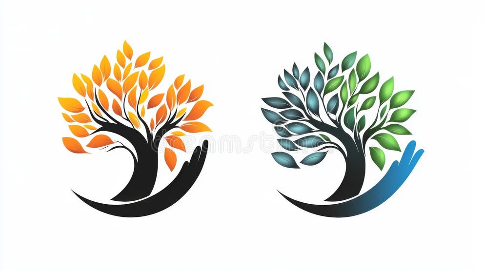Creative Design Showcasing a Dual Tree Logo with Vibrant Colors and an ...