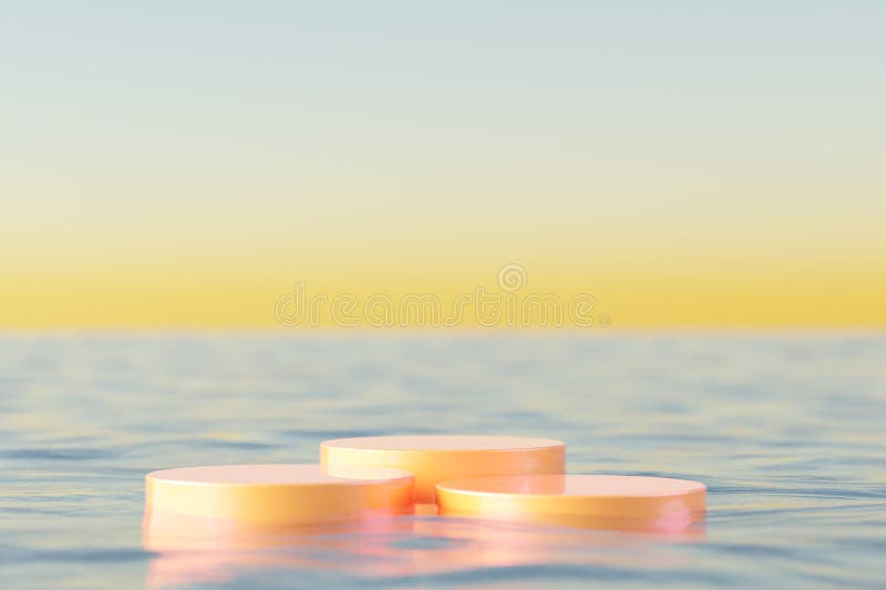 Creative Design of Floating Objects on Seawater in Sunset Stock ...