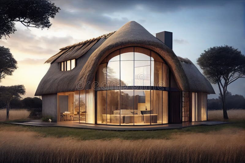 Creative Design of Thatched House with Modern Interior, Glass Windows ...