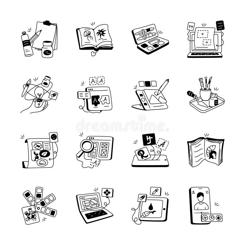 Creative Design Tools and Processes Illustrated in Doodle Style Stock ...