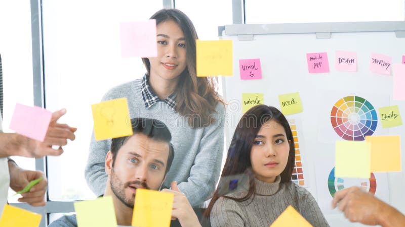 Creative Design Woman Present Talking Use Sticky Notes Post, Present ...