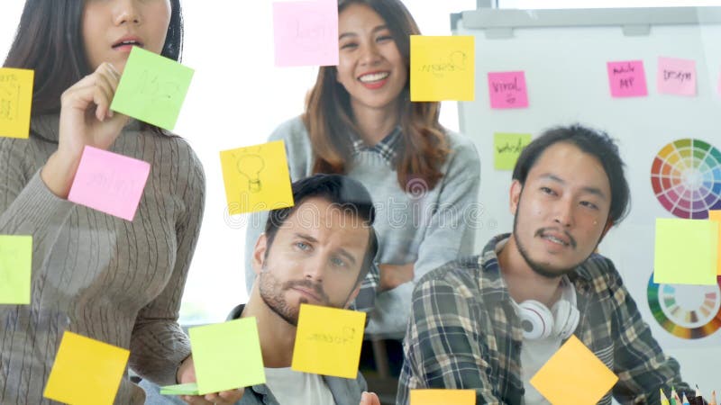 Creative Design Woman Use Sticky Note Thinking Share Ideas. Woman ...