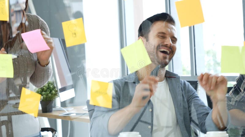 Creative Design Woman Present Talking Use Sticky Notes Post, Present ...