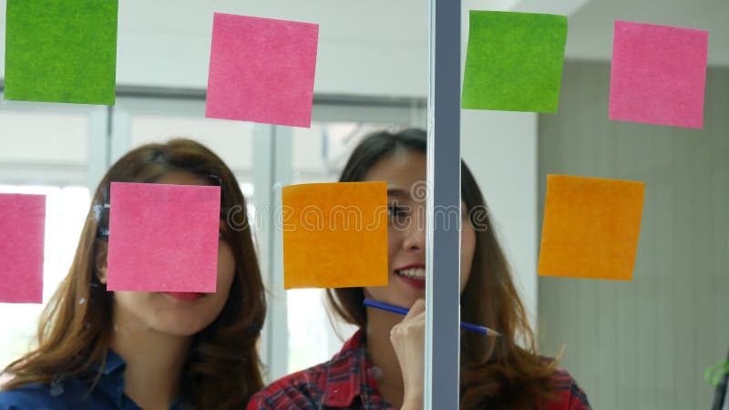 Creative Design Woman Use Sticky Note Thinking Share Ideas. Woman ...