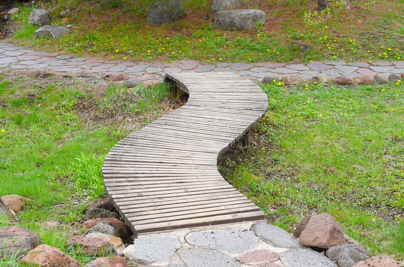 Creative Design of Wooden Walkway. Garden Decoration Stock Photo ...