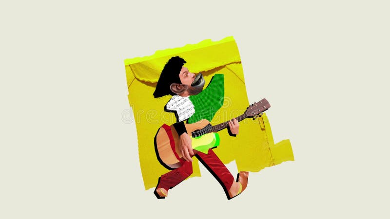 Creative Design with Young Man Playing Guitar, Making Performance Over ...