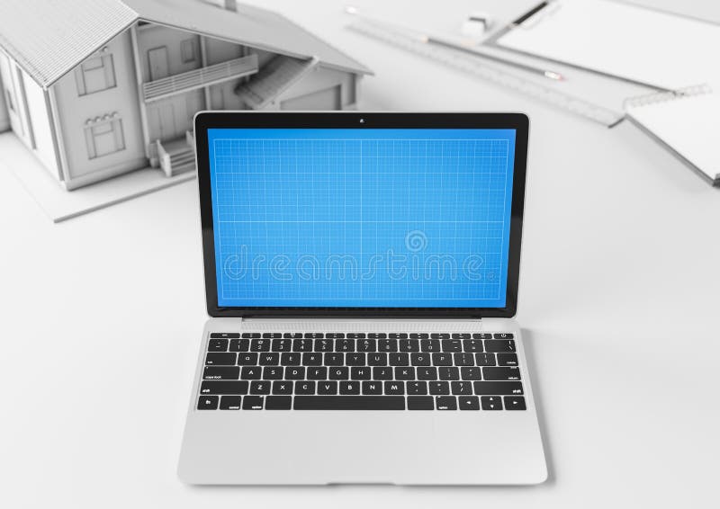 Creative Designer and Architect Desktop with Laptop, Building Model and ...